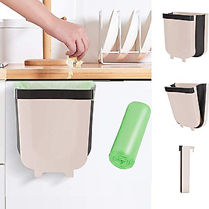 Kitchen Hanging Trash can for Kitchen Cabinet Door 9L/2.4 Gallon Collapsible Foldable Compact Garbage Bins Trash Holder with Trash Bags for Bedroom Office Portable Home & Outdoor Garbage Can (Coffee)