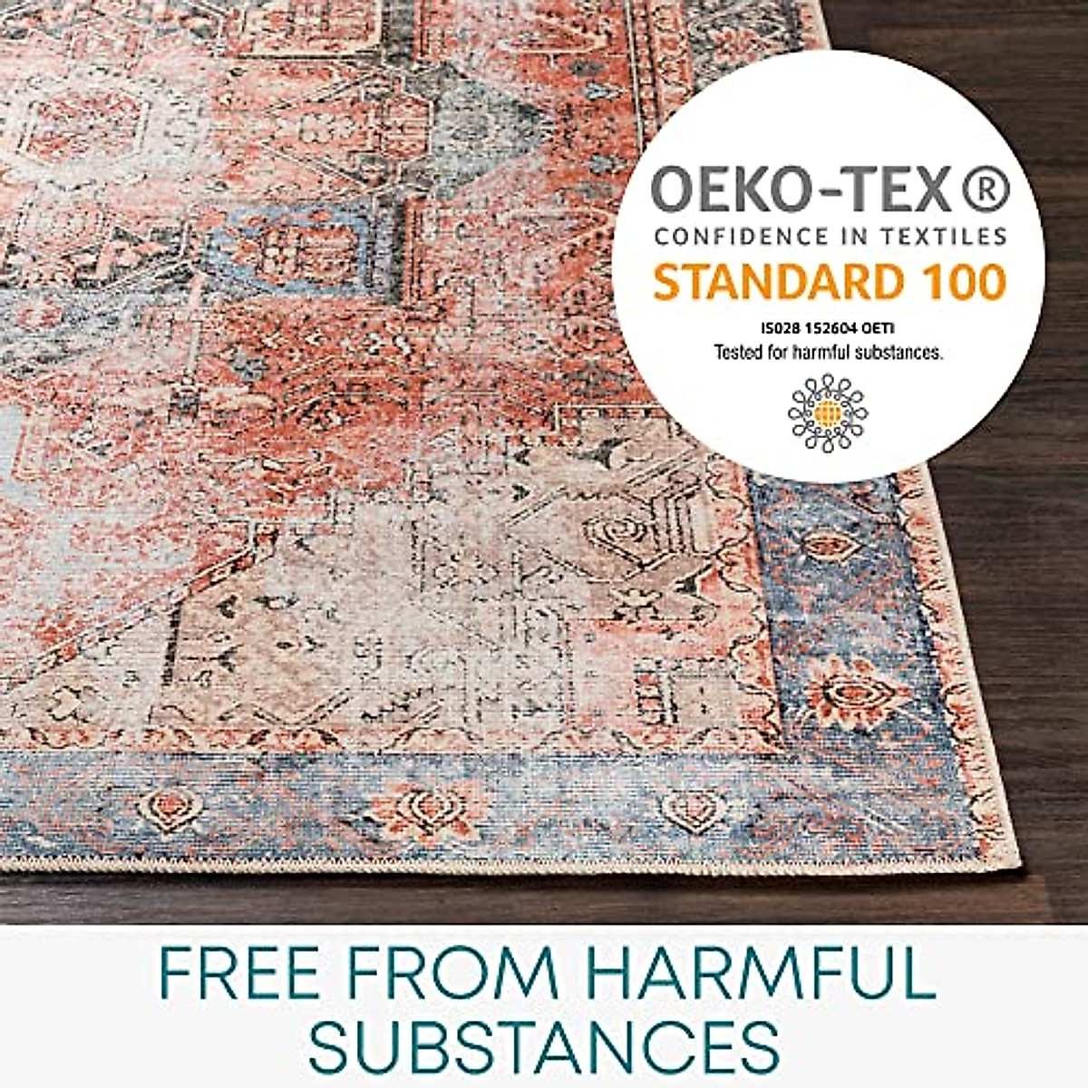 Artistic Weavers Suri Vintage Washable Area Rug,6'7" x 9',Rust/Blue