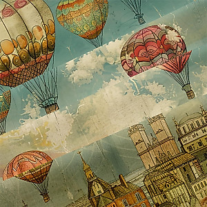 Ydtwnyq Hot Air Balloons Duvet Cover Set Hand Painted Style Floating Hot Air Balloons Print Bedding Set Decorative 3 Piece Quilt Set with 2 Pillow Shams Queen Size Olive Green