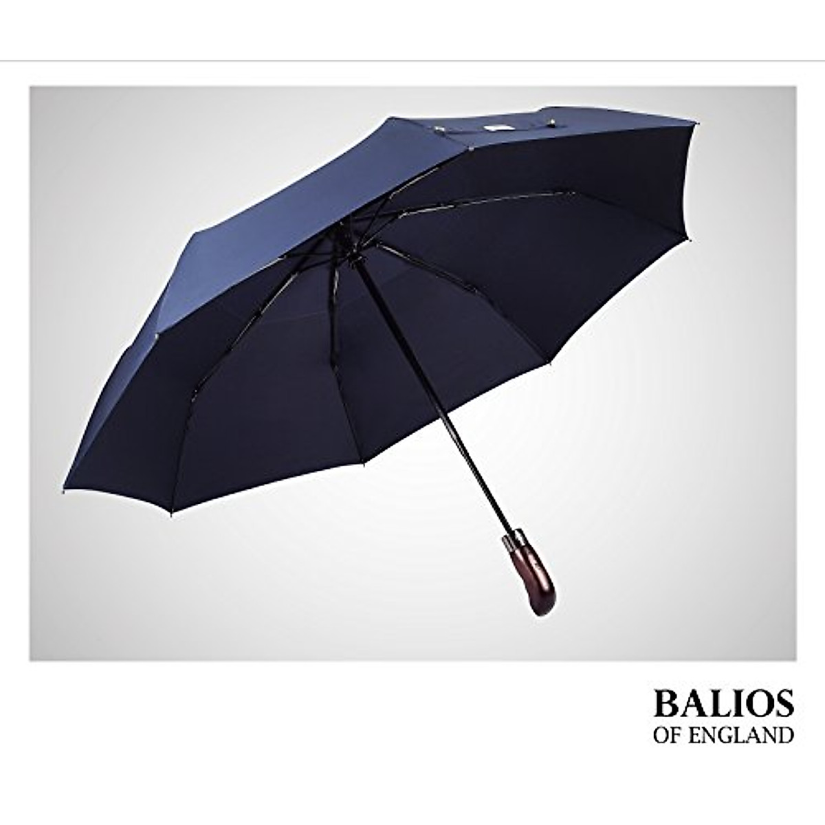 Balios Travel Umbrella Wood Handle Auto Open Close Vented Canopy Dark Navy