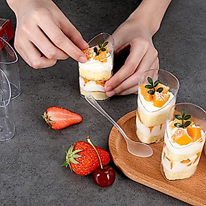 HawHawToys 60 Pack 3 OZ Dessert Cups with Spoons, Triangle Slanted Dessert Shoot Cups Mini Plastic Parfait Cups for Party Individual Desserts, Appetizers Serving