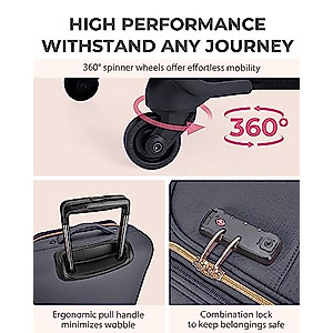 BAGSMART Carry On Luggage 20 Inch, Expandable Suitcase, 2 Piece Luggage Sets Luggage Airline Approved Rolling Softside Lightweight Suitcases with Front Pocket for Women Men, Carry-On Grey