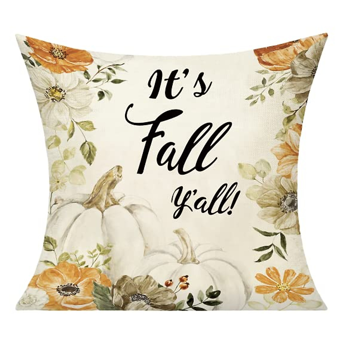 WOKANI Fall Thanksgiving Decor Throw Pillow Covers 18x18 Outdoor Pumpkin Autumn Harvest Decoration Garden Flowers Cushion Cases Outside Rustic Boho Decorative for Patio Porch Home Couch Sofa Set of 4
