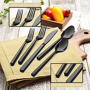 Cubic Black 20-Piece Silverware Set, 18/10 Forged Stainless Steel Flatware, Mirror Polished Modern Cutlery Set, Service for 4, Dishwasher Safe