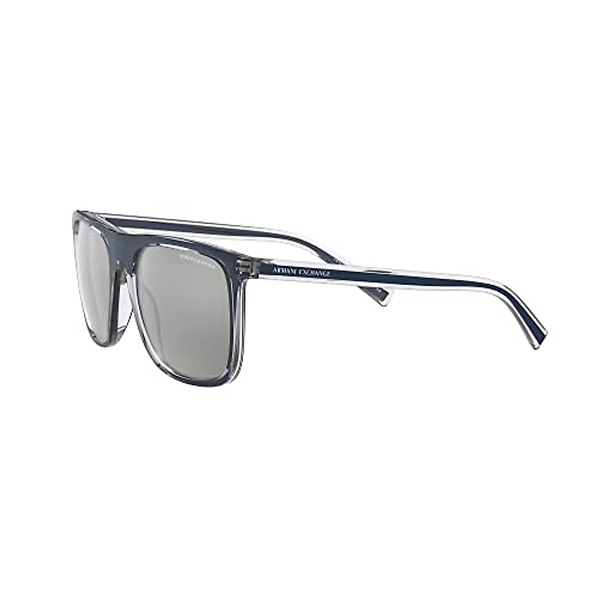 A|X ARMANI EXCHANGE Men's AX4102SF Low Bridge Fit Square Sunglasses, Shiny Blue/Silver Mirrored, 57 mm