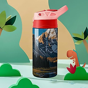 Stainless Steel Water Bottles Rocky Mountain Range Travel Water Cups with Handle And Silicone Straw Drinking Cup with Leak Proof Lid Thermo Travel Mug for Women Men