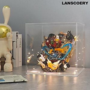 LANSCOERY Acrylic Display Case, Assemble Showcase Display Box for Collectibles, with Dustproof & Seamless Display Design, 6x6x6inch White Base