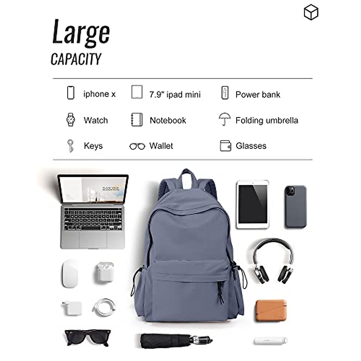 Dark blue Backpack for Women Men, Waterproof High School Bookbag,Lightweight Casual Travel Daypack,Classic Basic College Backpack,Middle School Bag for Teen Girls Boys