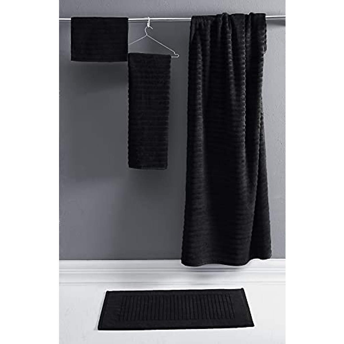 Classic Turkish Towels - Luxury Ribbed Towel Set for Bathroom, 100% Turkish Cotton, Quick Dry, Soft and Absorbent Bath, Hand, and Fingertip Towels, Brampton Collection - 6-Piece Set (Black)