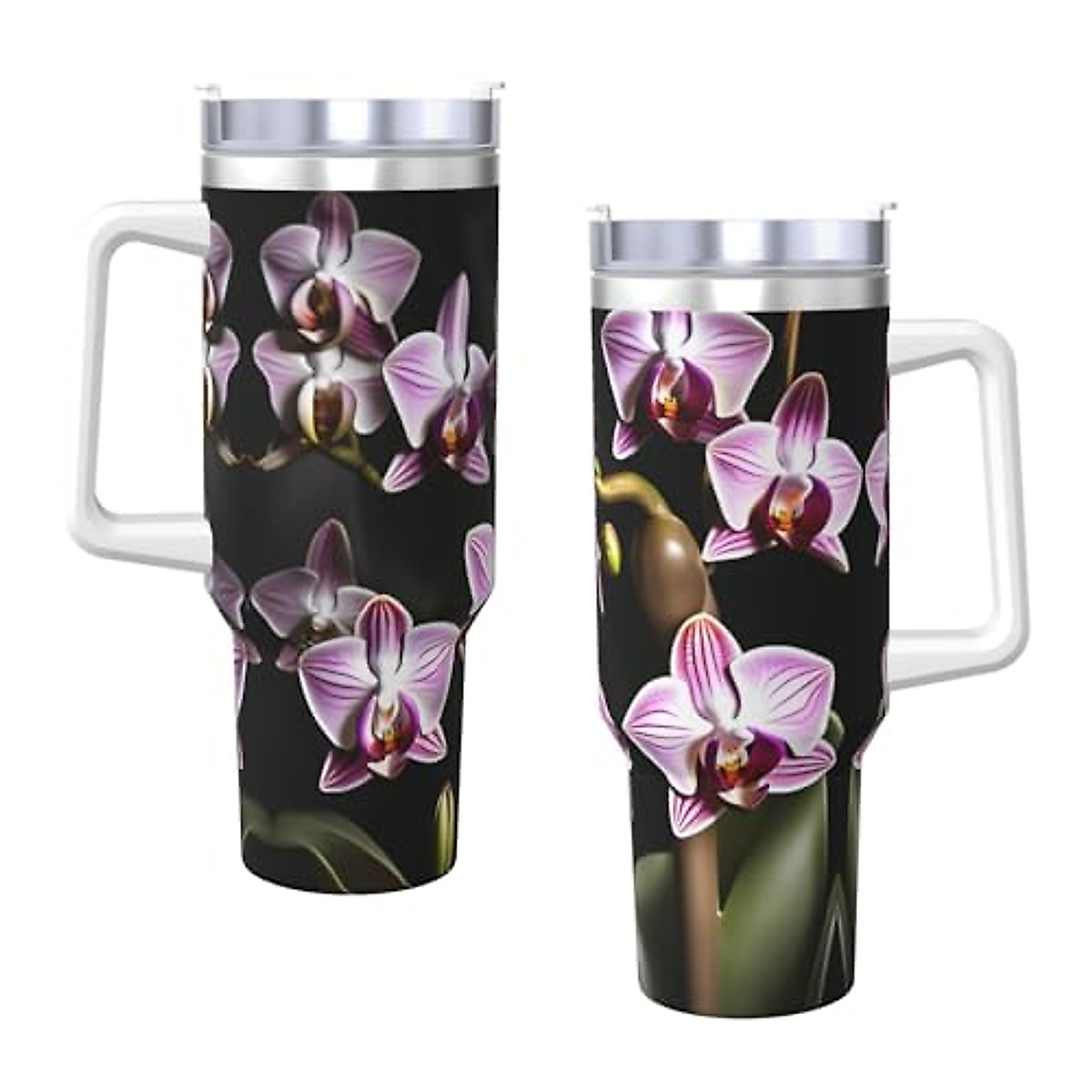 HULIBIN Bell orchid pattern Print Double Deck Stainless Steel Travel Coffee Cup With Lid 40 Oz Ice Bully Cup
