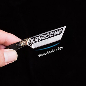 SZHOWORLD Ultra Small Fixed Blade Knife, 1.5 inch 5Cr15 Stainless Steel Blade with Brass+Colored Wood Handle, Mini Straight Knife/Box Cutter with Leather Sheath for EDC Collection Gift (Black)