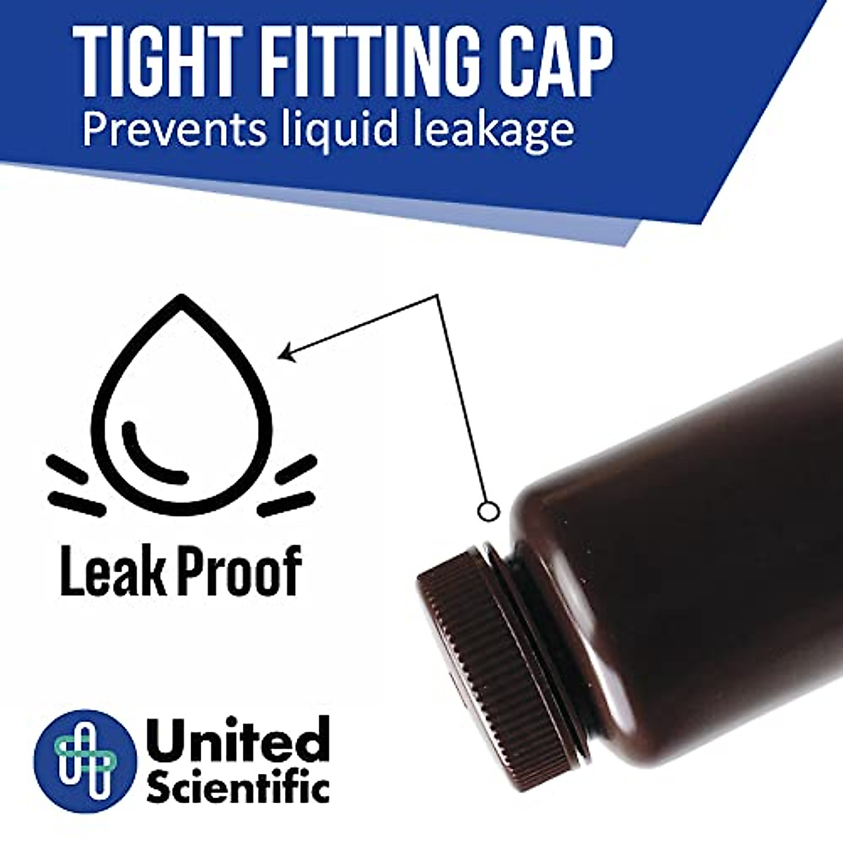 United Scientific™ 33465 | Laboratory Grade HDPE Wide Mouth Amber Reagent Bottle | Designed for Laboratories, Classrooms, or Storage at Home | 500ml (16oz) Capacity | Pack of 12