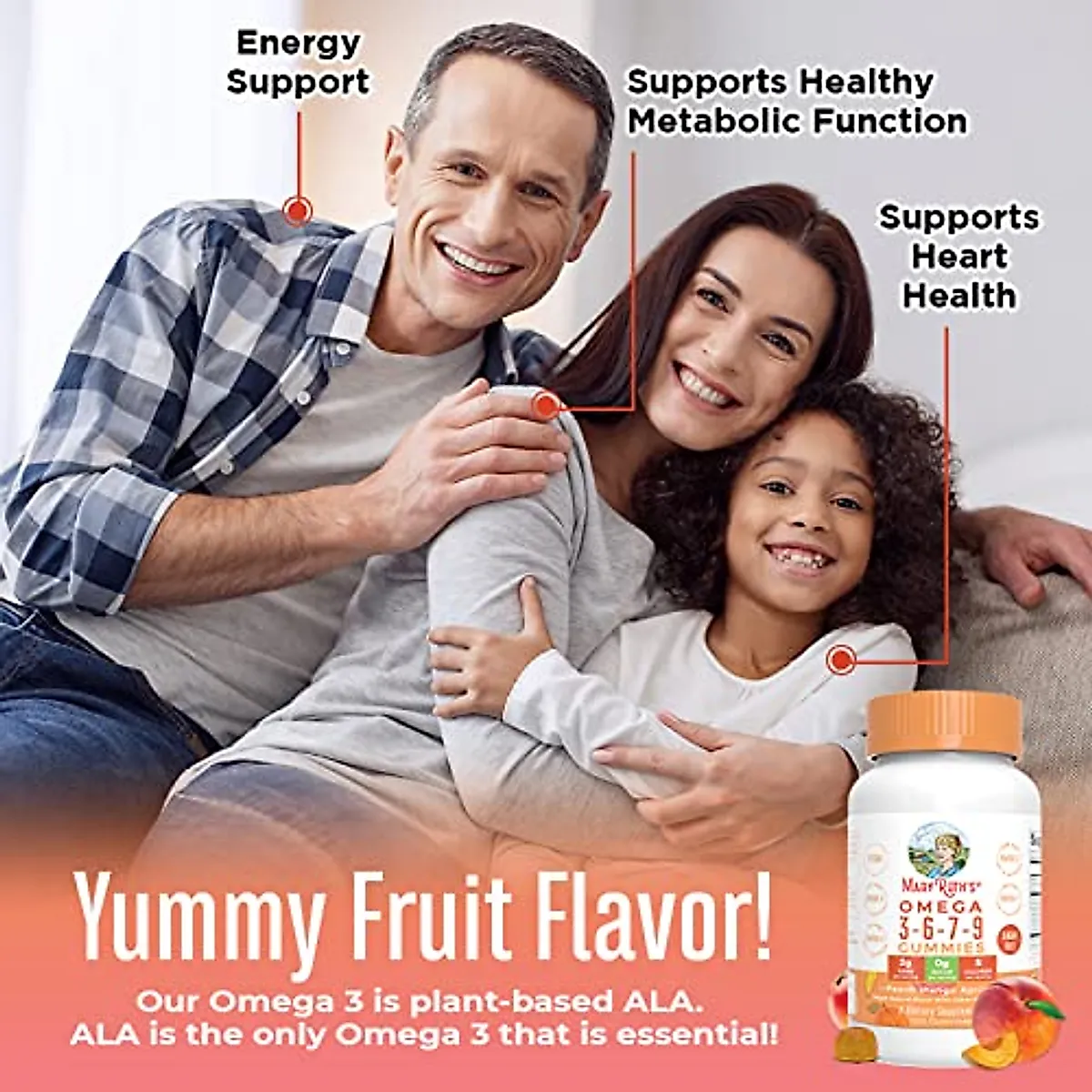 Vegan Omega 3 6 7 9 Gummies by MaryRuth's | Up to 4 Month Supply | Sugar Free | Omega 3 Supplement with Flaxseed Oil | Omega 3 Gummies for Heart Support | No Fish Taste | 120 Count