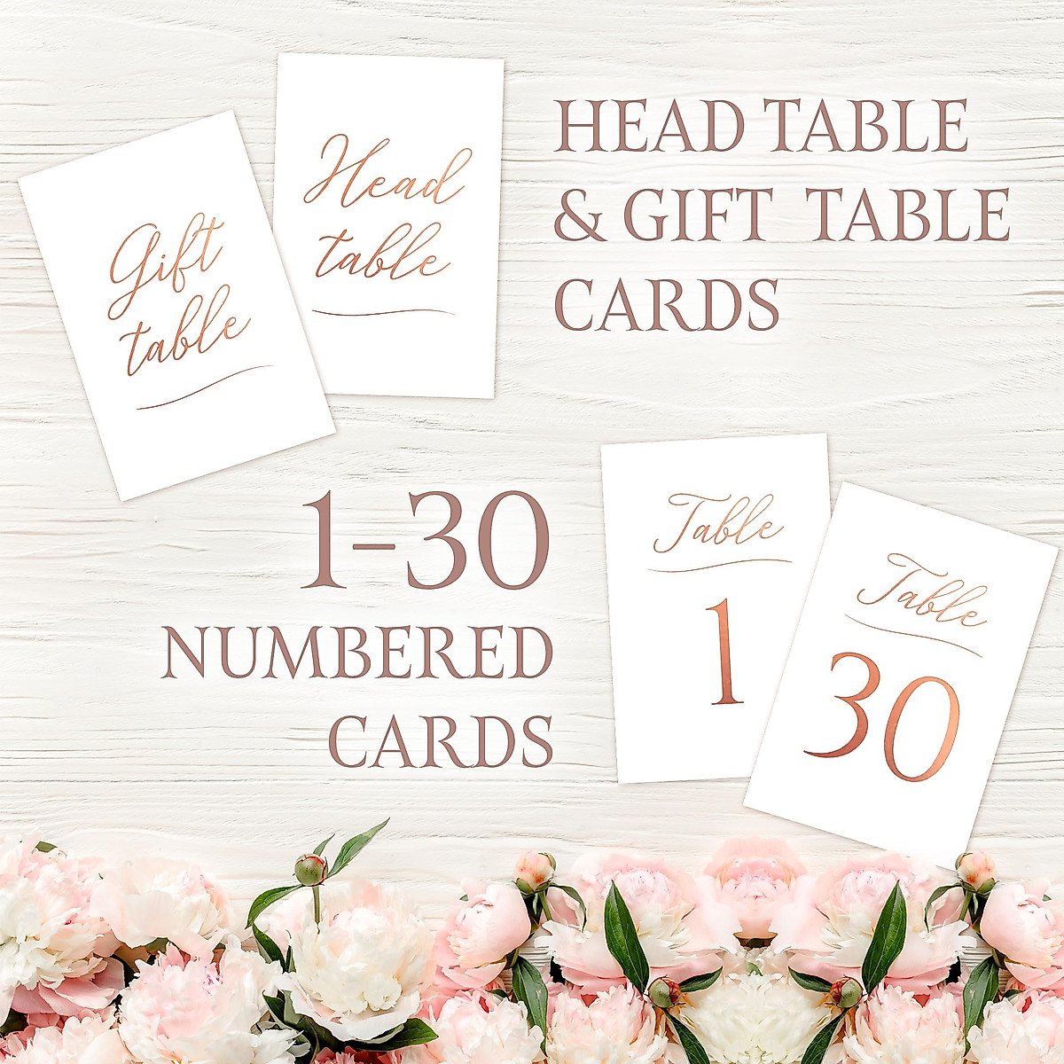 Rose Gold Table Numbers , 30 pc Wedding Table Numbers with Rose Gold Stands , Anniversary , Birthday , Bridal Shower Party , Baby Showers , Event