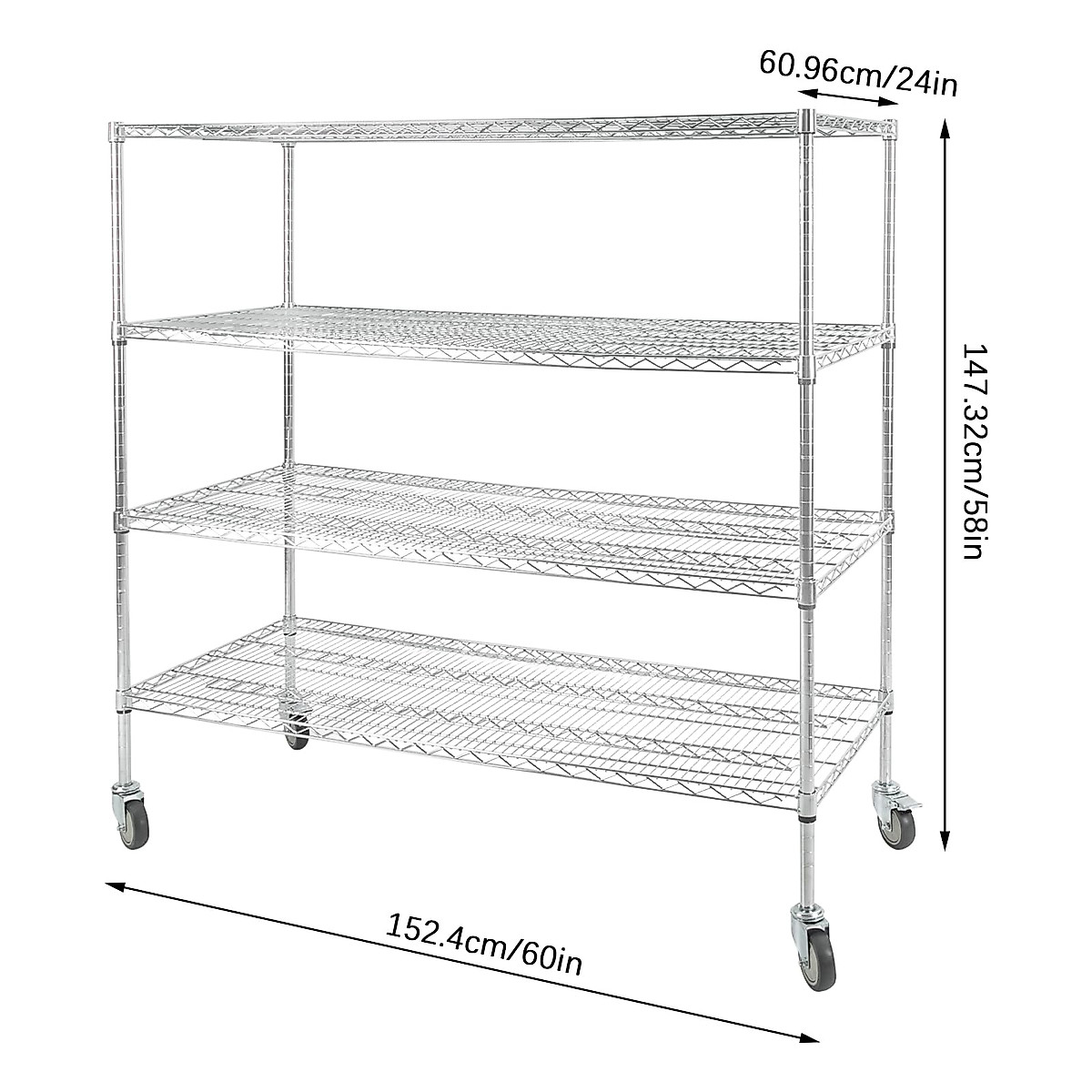 ETKEGHIP Adjustable Shelving with Wheels, 1760Lbs Heavy Duty 4-Tier Shelving Metal Shelves, 60x24x58in Steel Wire Storage Shelf Commercial Grade Utility Rack for Garage, Kitchen