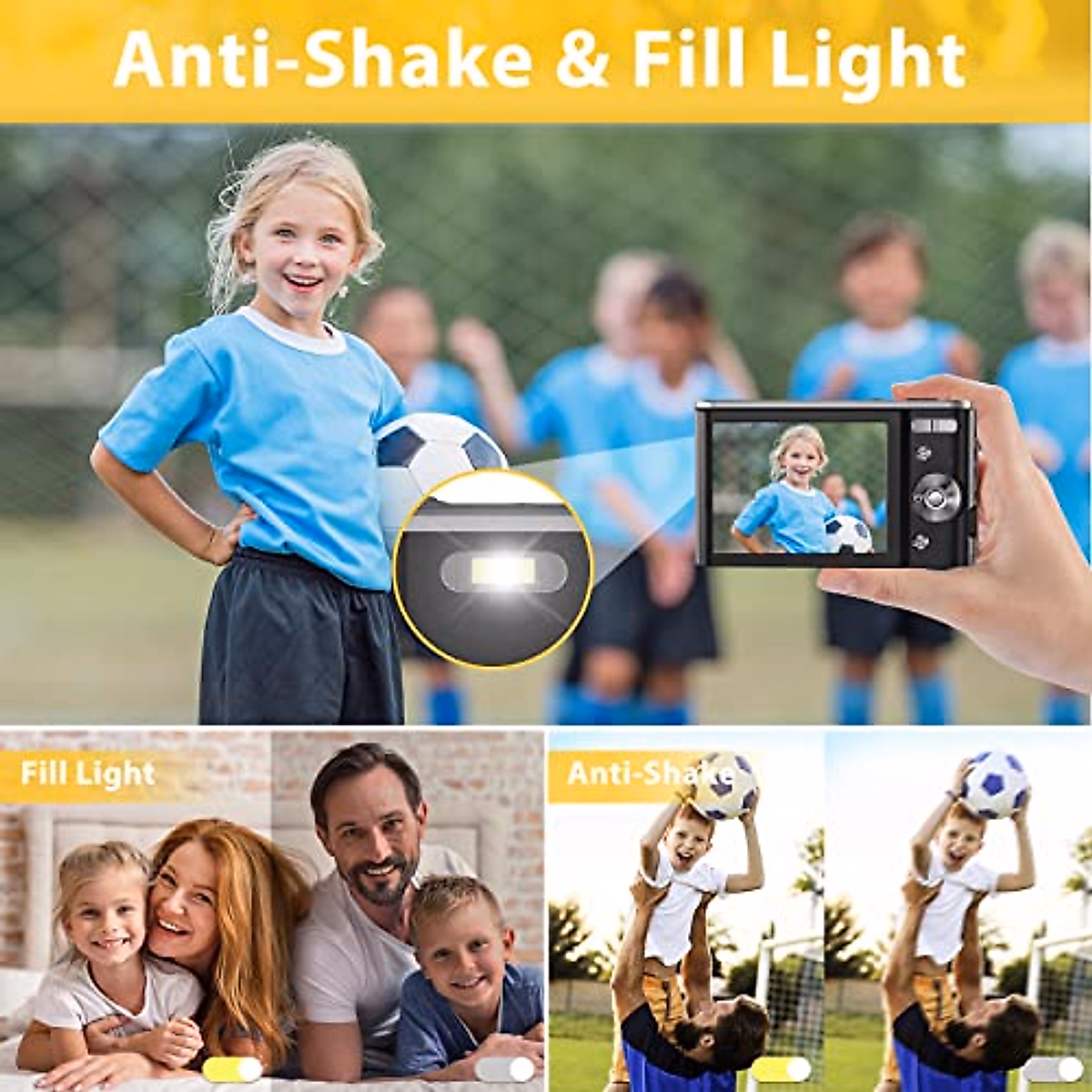 Digital Camera, Lecran Vlogging Camera with 16X Digital Zoom, 2.88" IPS Screen, Compact Portable Mini Cameras for Students, Teens, Kids (2.7K Black)