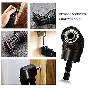 Right Angle Drill Attachment 105 Degree Impact Driver Right Angle Drill Adapter Power Angled Screwdriver Drill Bit Extension Drill Bit Holder for Tight Space Long & Short- BLK