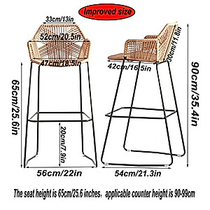 LAOHETLH Beige Rattan Bar Stool Bar Chairs Set of 2 Comfortable Simple and Beautiful Counter Chair Home Décor Rattan Barstools Chair with Footrest & Back