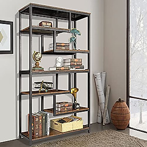 Becko US Bookshelf Bookcase Industrial 7 Tier Bookshelf Vintage Etagere Bookcase with Rustic Finish Rustic Vintage Display Shelf Storage Open Rack for Home Office (Rustic Brown)