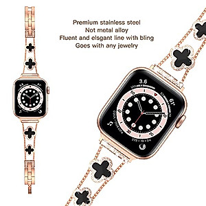 Rose Gold Cute Luxury Metal Diamond Slim Glitter Band 38mm 40mm 42mm 44mm iwatch se Series 6/5/4/3,Apple Watch Series 7 45mm Band for Women Bling,Apple Watch se Series 3 38mm Band Womens (MU-8001-RG-BK, 38mm/40mm/41mm)