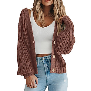 PRETTYGARDEN Solid Color Casual Womens Fall Fashion 2023 Open Front Short Chunky Cardigan Sweaters for Women Soft Outwear (Coffee,Small)