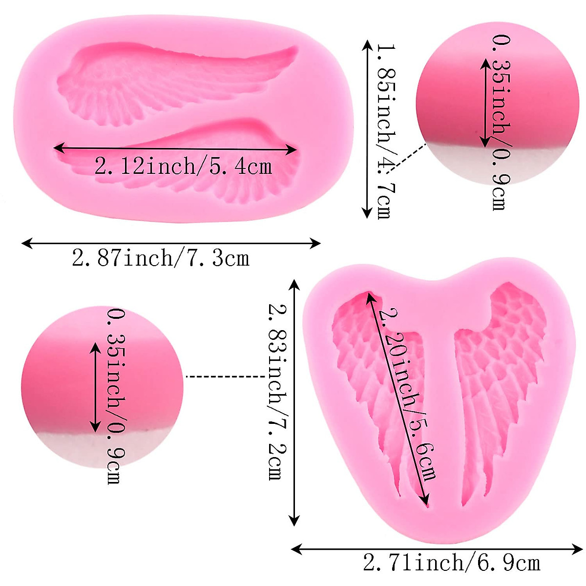 Mujiang Angel Wings Fondant Silicone Molds For Cake Decorating Chocolate Candy Resin Clay Set Of 4