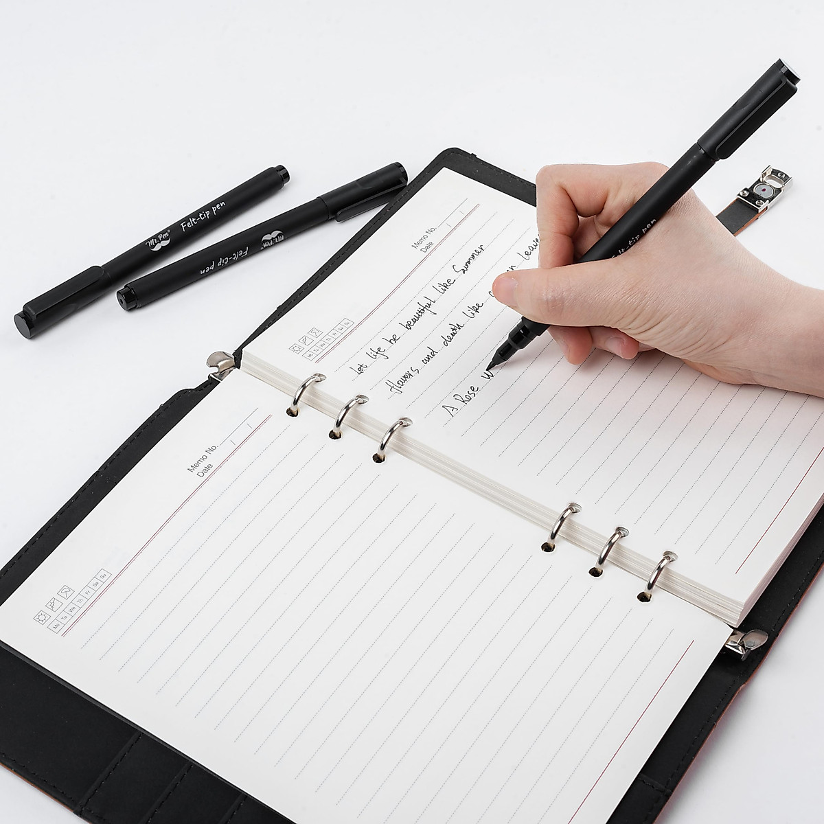 Mr. Pen- Pens, Felt Tip Pens, Black Pens, Pack of 6, Fast Dry, No Smear, Fine Point Pens Black, Black Felt Tip Pens, Bible Journaling Pens, Felt Pens, Planner Markers, Pens for Journaling