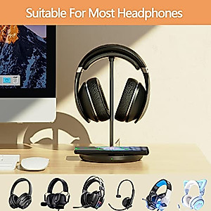 Headphone Stand with Wireless Charger, Gaming Headset Holder Hanger Rack 2 in 1 Wireless Charging Station Dock for iPhone 14/13/12/11 Series, Samsung, AirPods Pro/3/2 and Desk All Headphones, Black