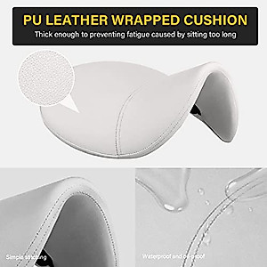 WKWKER Heavy Duty Saddle Rolling Stool with Wheels Hydraulic Swivel Adjustable Rolling Stool Ergonomic Thick Leather Seat Stool Chair for Kitchen Drafting Lab Office Salon Message Stool – White