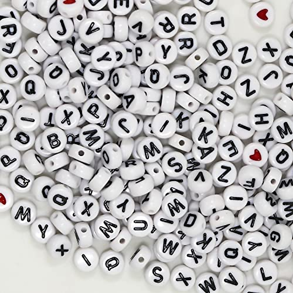 WangLaap 1450Pcs Acrylic 4x7mm Round Letter Beads Kits Alphabet Beads A-Z and Red Heart Black Star Beads for Bracelets Necklaces DIY Jewelry Making (White)