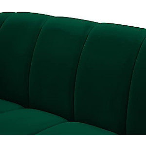 Meridian Furniture Elijah Collection Velvet Upholstered Sofa with Deep Channel Tufting, Green