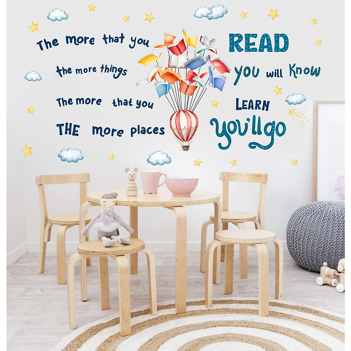 YIMEHDAN Reading Book Wall Decal,The More That You Read The More Things You Will Know Inspirational Quote Vinyl Wall Stickers, Removable Educational Reading Artwork for Classroom Office Library Decor