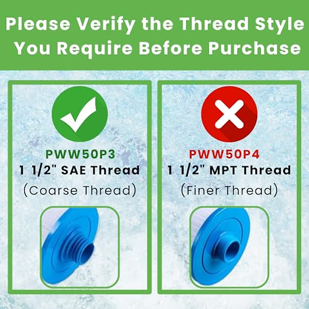 PUROFLO Spa Hot Tub Filter Cartridge Replacement for PWW50P3(1 1/2" Coarse Thread)|Unicel 6CH-940, 817-0050|Filbur FC-0359,25252, Waterway Front Access Skimmer, Screw in SAE Thread Filter 2 Pack