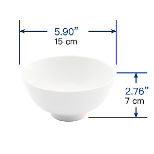 Nethan by MinhLong Premium Porcelain Ceramic Rice/Soup Bowl Set of 6 (Plain White)