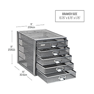Mind Reader File Storage Drawers, Desk Organizer, Multi-Purpose, Crafts, Office, Metal Mesh, 11"L x 14"W x 11"H, Silver