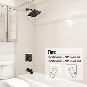 Heyalan Bathtub Shower Faucet Set,6 Inch Square Shower Trim Kit Single Handle Shower System,Showerhead and Handle Set Male Thread Pressure Balance Valve,With Tub Spout,Matte Black