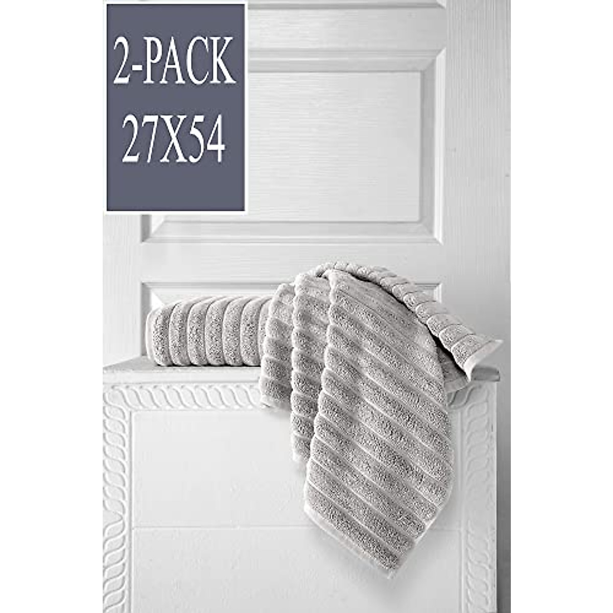 Classic Turkish Towels Luxury Ribbed 2 Piece Bath Towel Set - 100% Turkish Cotton Absorbent, Quick-Dry, Premium Towels for Bathroom, 27x54 inches (Platinum)