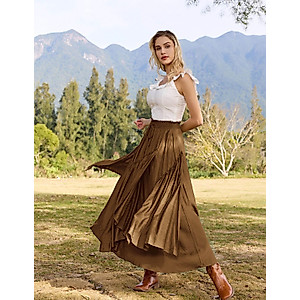 Scarlet Darkness Renaissance Skirt Women Ren Fair Costume High Waist Flowy Boho Skirt Brown M