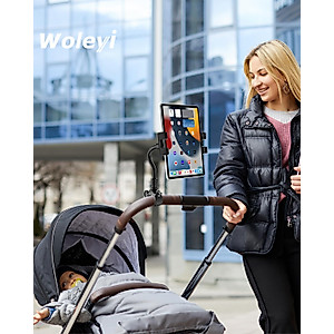 woleyi Gooseneck Spin Bike Tablet Mount, Elliptical Treadmill Tablet Holder, Indoor Peloton Stationary Exercise Bicycle Tablet Clamp for iPad Pro 12.9/Air/Mini, Galaxy Tabs, 4-13" CellPhone or Tablets