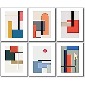Mid Century Contemporary Wall Art - Modern Abstract Prints - (Set of 6) – 8x10 - Unframed - Minimalism Décor