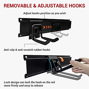 LADER 48 Inches Adjustable Garage Organization, 13 PCS Garage Tool Organizer Wall Mount, Garage Shelving with 8 Adjustable Hooks and 3 Rails, Tool Organizer Rack with Heavy Hook Tracks Max Load 1000LB
