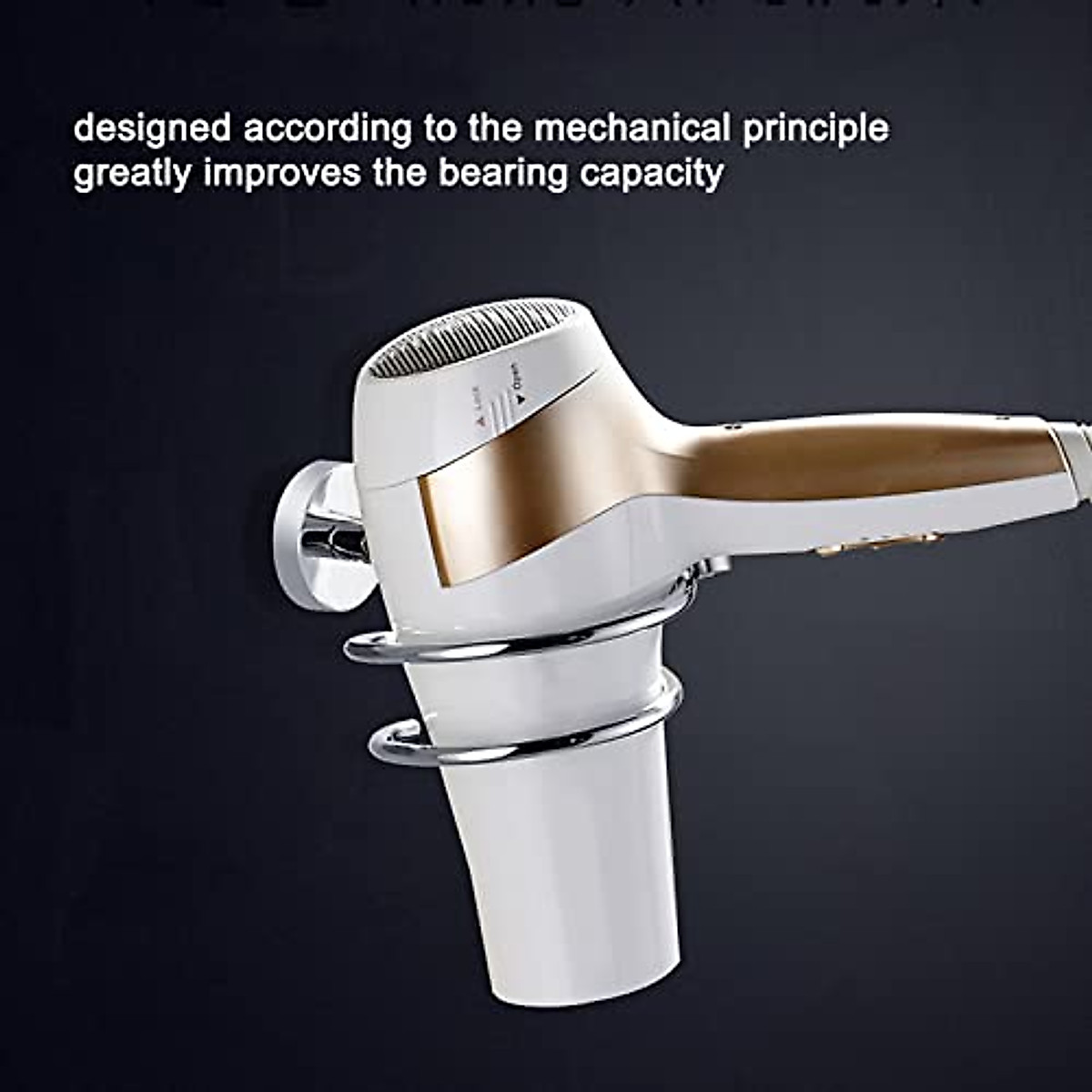 CHICIRIS Blow Dryer Holder Wall Mount, Wall Mounted Hair Dryer Holder Stainless Steel Bathroom Hair Dryer (Chrome Plated)