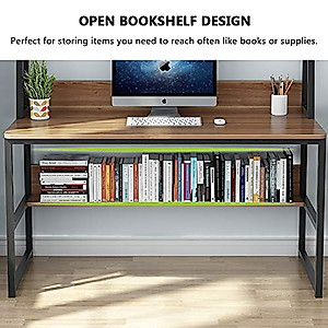 Tribesigns Computer Desk with Hutch, 47 inches Home Office Desk with Space Saving Design with Bookshelf for Small Spaces (Dark Walnut, 47)