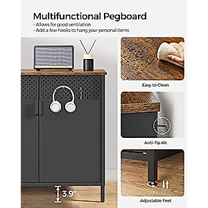 SONGMICS Storage Sideboard, Buffet Table with Adjustable Shelves, Floor Storage Cupboard, Steel Frame, Rustic Brown and Black ULSC102B01