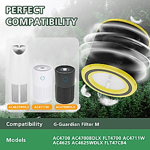 FLT4700 HEPA Filter M Replacement Compatible with G-Guardian AC4700 AC4700BDLX AC4711W AC4625 AC4625WDLX Air Purifier FLT4700 FLT47CB4, 2 H13 True HEPA + 4 Activated Carbon Filter (2+4)