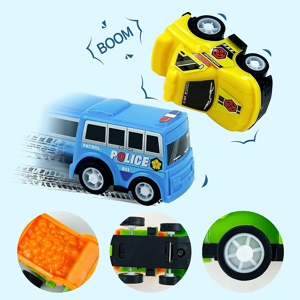 20 Pack Pull Back City Cars and Trucks Toy Vehicles for Toddlers 1-3 Mini Car Toys Fire Trucks & Construction Vehicles & Police Cars Play Set for Kids 3 4 5 6 7 Goodie Bag Stuffers Party Favors