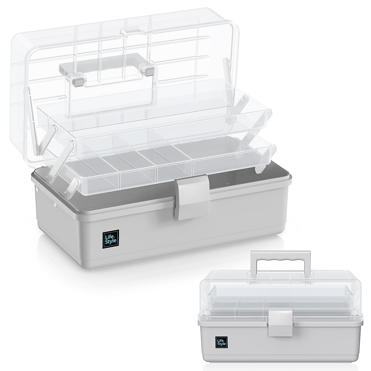 ARJudy 13in Craft Organizers and Storage, 3-Layers Folding Clear Plastic Craft Organizer, Portable Craft Tool Box, Multipurpose Craft Box Organizer for Medicine, Sewing Organizer, Nail, Art Supplies