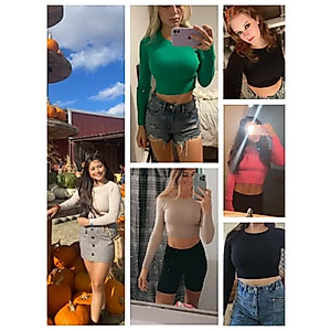 SOLY HUX Women's Fitted Ribbed Crewneck Long Sleeve Crop Tops Tee Shirts Solid Mocha Brown L