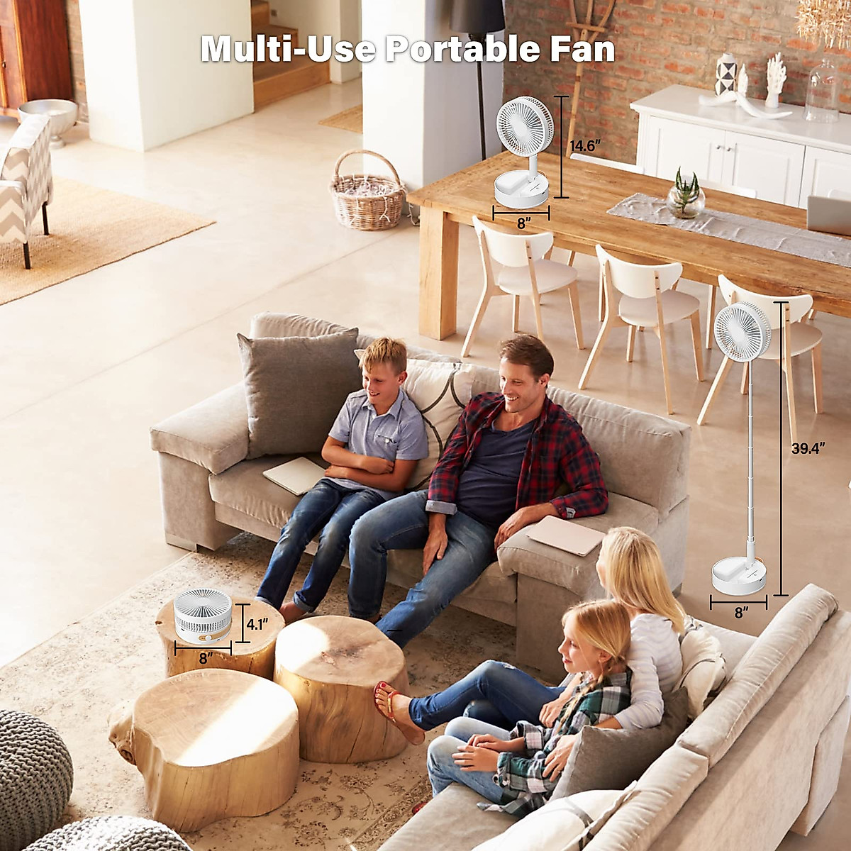 Portable Oscillating Standing Fan with Remote Light Timer, Rechargeable 7200mah Battery Operated Fan Personal Foldaway Fan Cordless Small Desk Floor Fan Pedestal Fans for Room Office Camping Travel