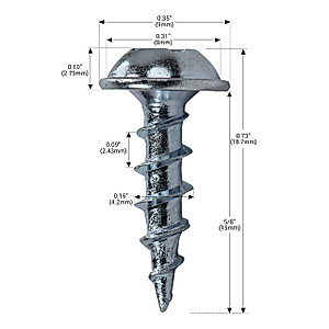 Rok Hardware #8 x 5/8" Coarse Thread Square Phillips Round Washer Head Type 17 Zinc Plated Wood Screws Zinc MDF (100)